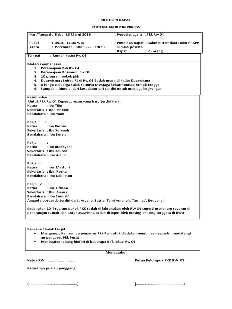 Notulen Rapat RW 04 Dan 05 | PDF | Karier & Perkembangan