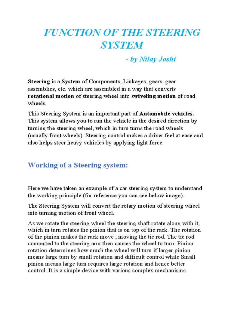 Function of The Steering System | PDF | Steering | Wheel