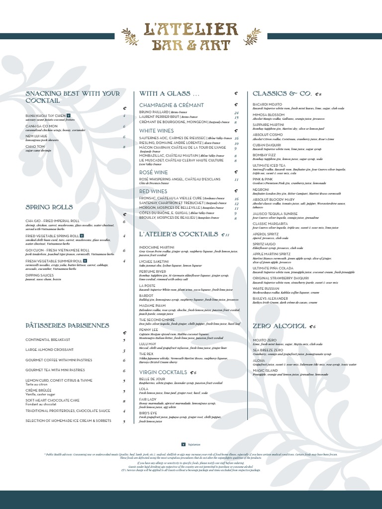 MSC Cruise L'Atelier Bar Menu | PDF | Lime (Fruit) | Martini (Cocktail)