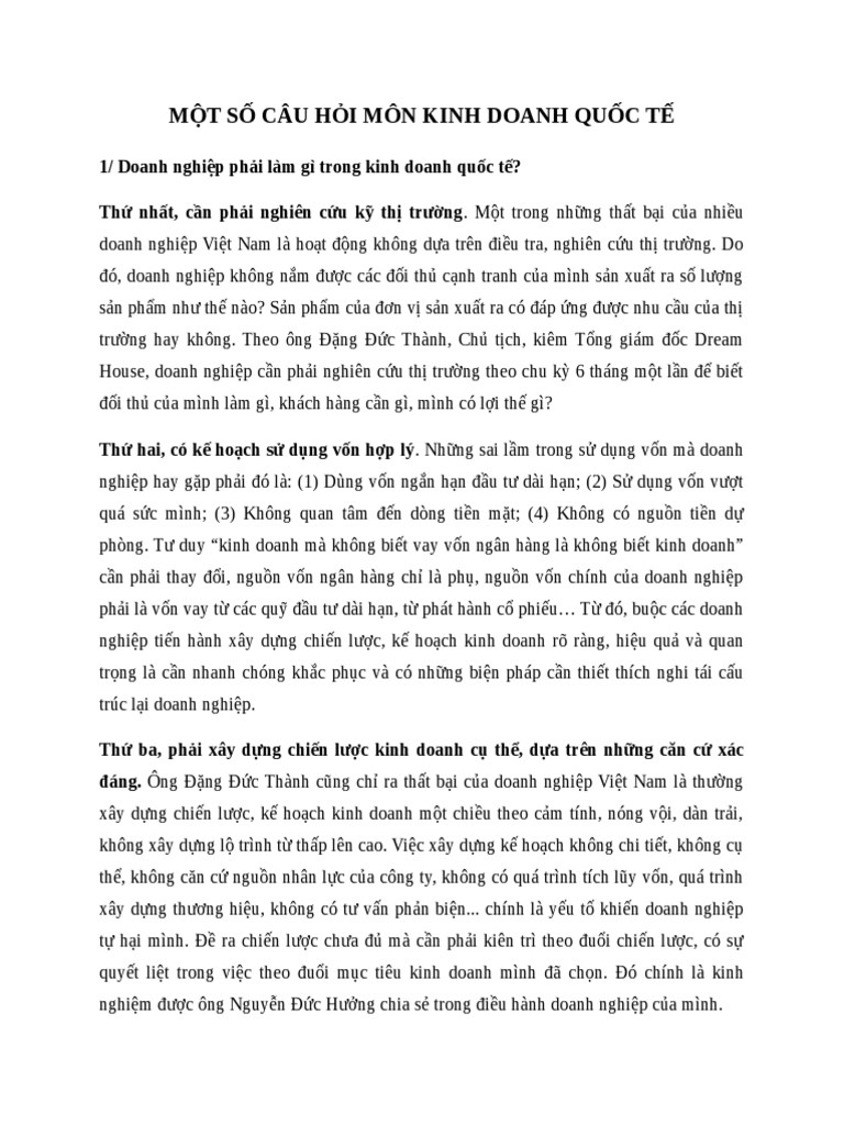 TỰ LUẬN QTKDQT | PDF