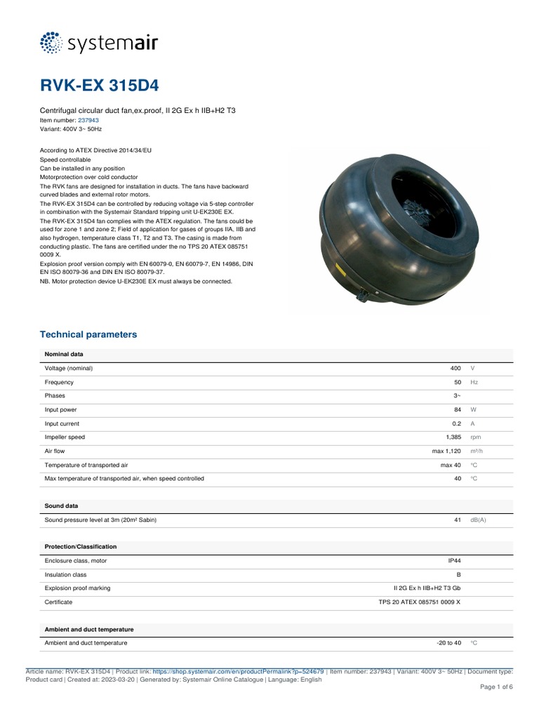 Systemair RVK-EX 315D4-1 PDF | PDF