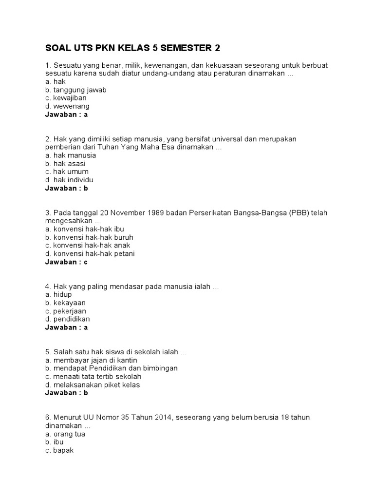 Soal Uts PKN Kelas 5 Semester 2 | PDF | Politik | Ilmu Sosial