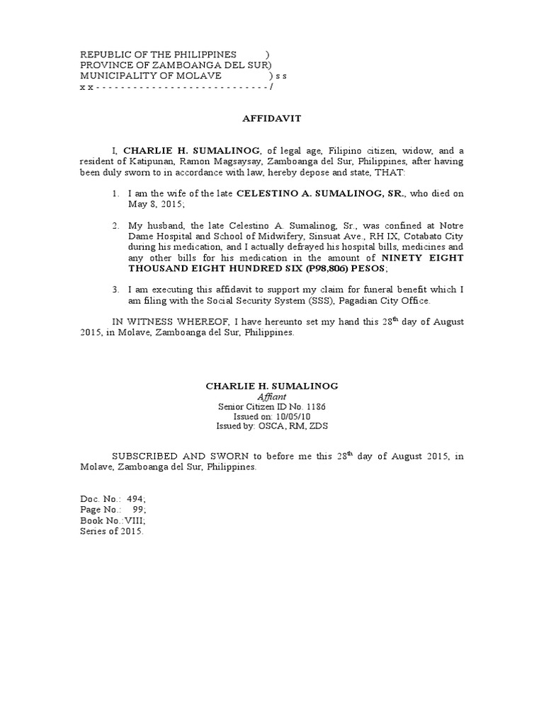 Affidavit (SUMALINOG) | PDF