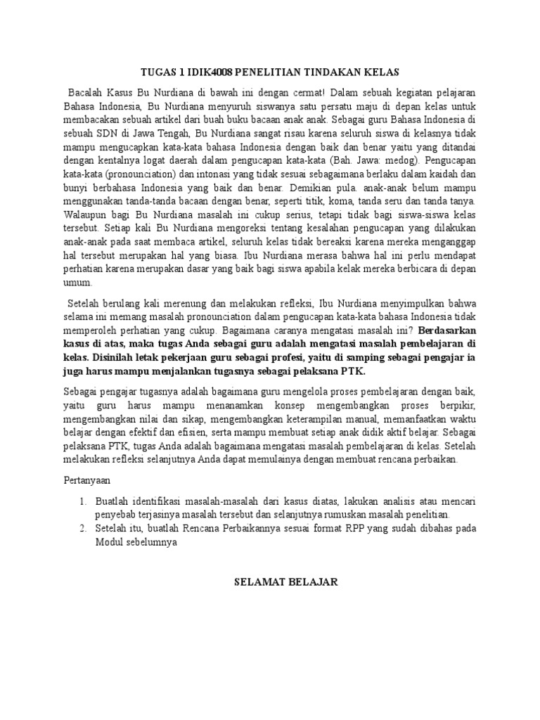 Tugas 1 Idik4008 Penelitian Tindakan Kelas Oke | PDF