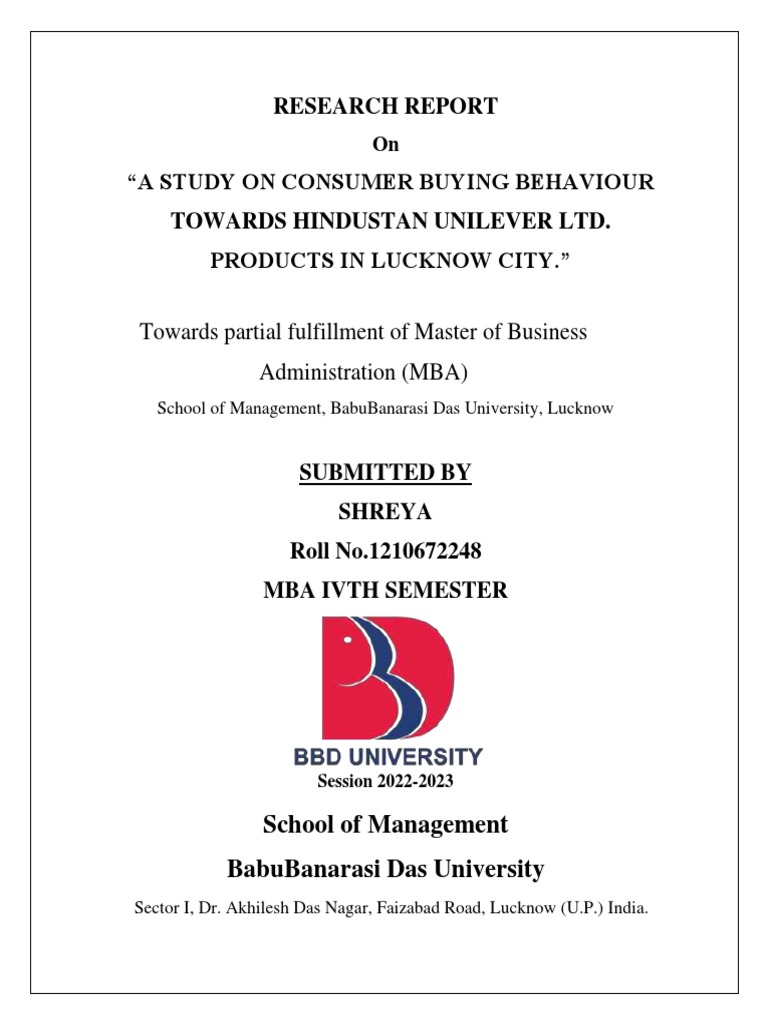 PDF Mba 4th Sem Research Report PDF | Download Free PDF | Marketing | Consumer Behaviour