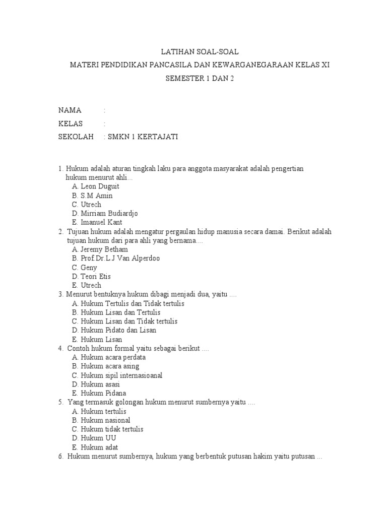 Latihan Soal PPKN KLS Xi | PDF