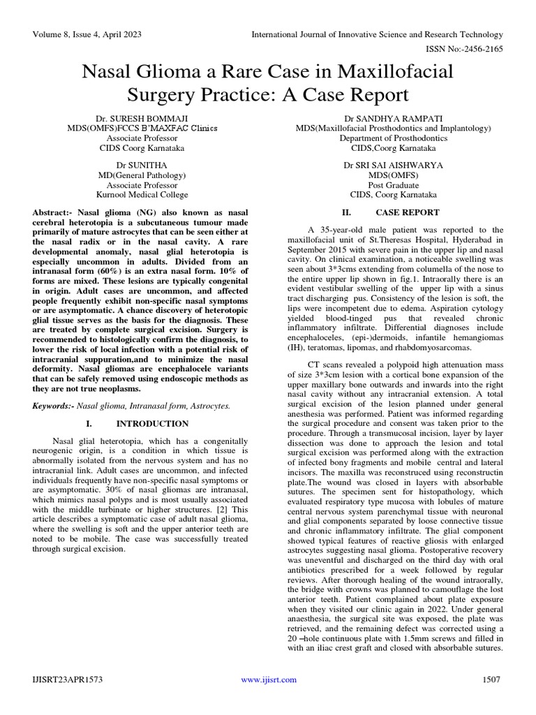 Nasal Glioma A Rare Case in Maxillofacial Surgery Practice A Case Report | PDF | Human Nose ...