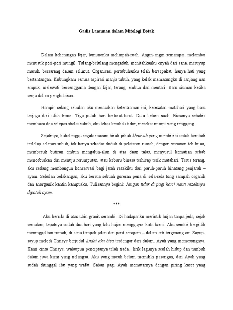 Cerpen Gadis Lamunan Dalam Mitologi Botak | PDF