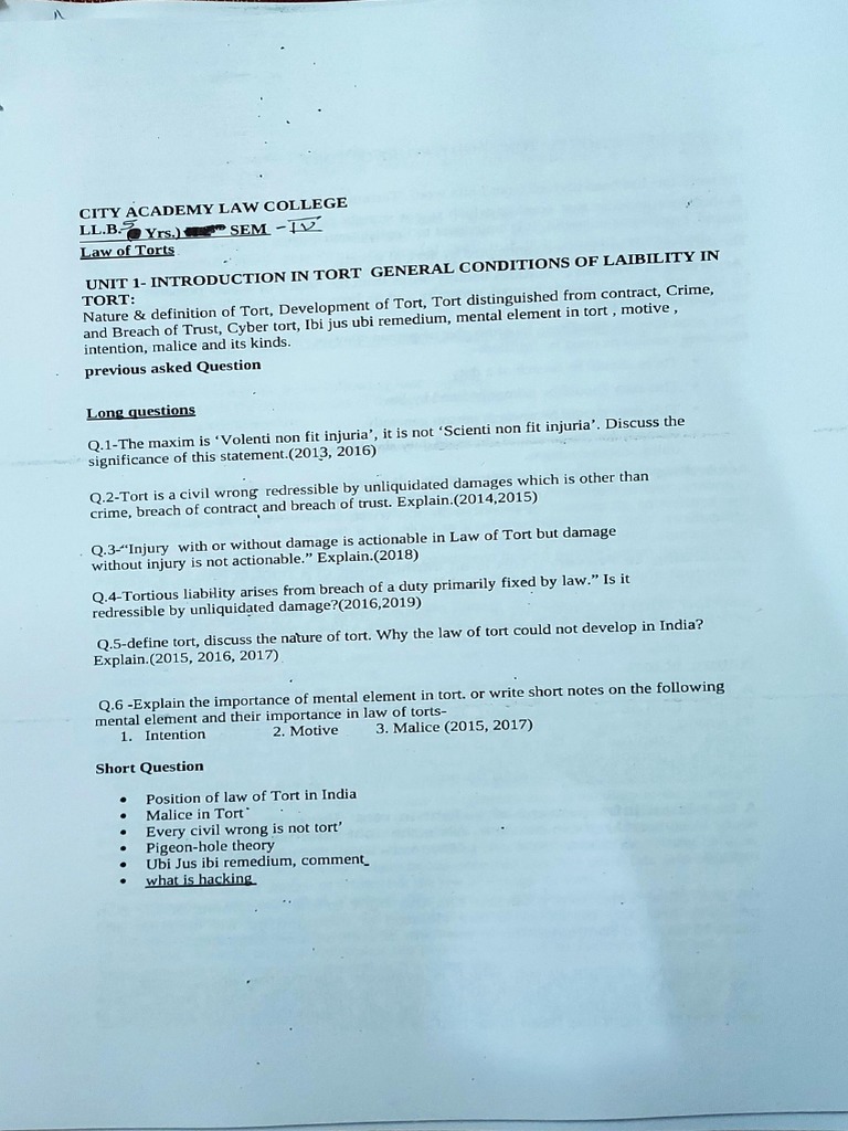 Law of Torts Unit 1 | PDF