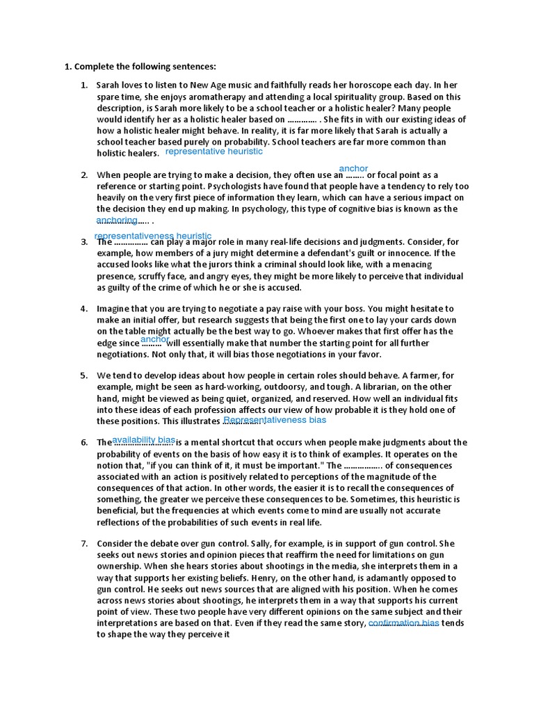 Cognitive Biases and Heuristics Illustrated Through Examples of ...