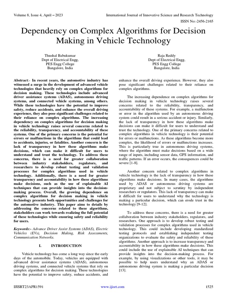 Dependency On Complex Algorithms For Decision Making in Vehicle Technology | PDF | Business