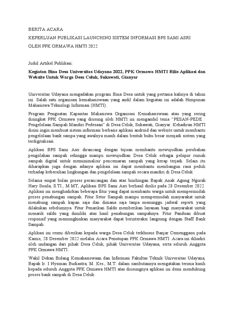 Berita Acara PPK Ormawa | PDF