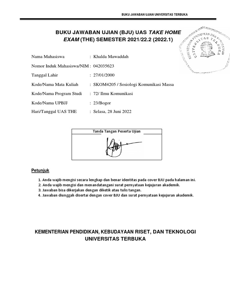 SKOM4205 (Sosiologi Komunikasi Massa) - BJU PDF | PDF