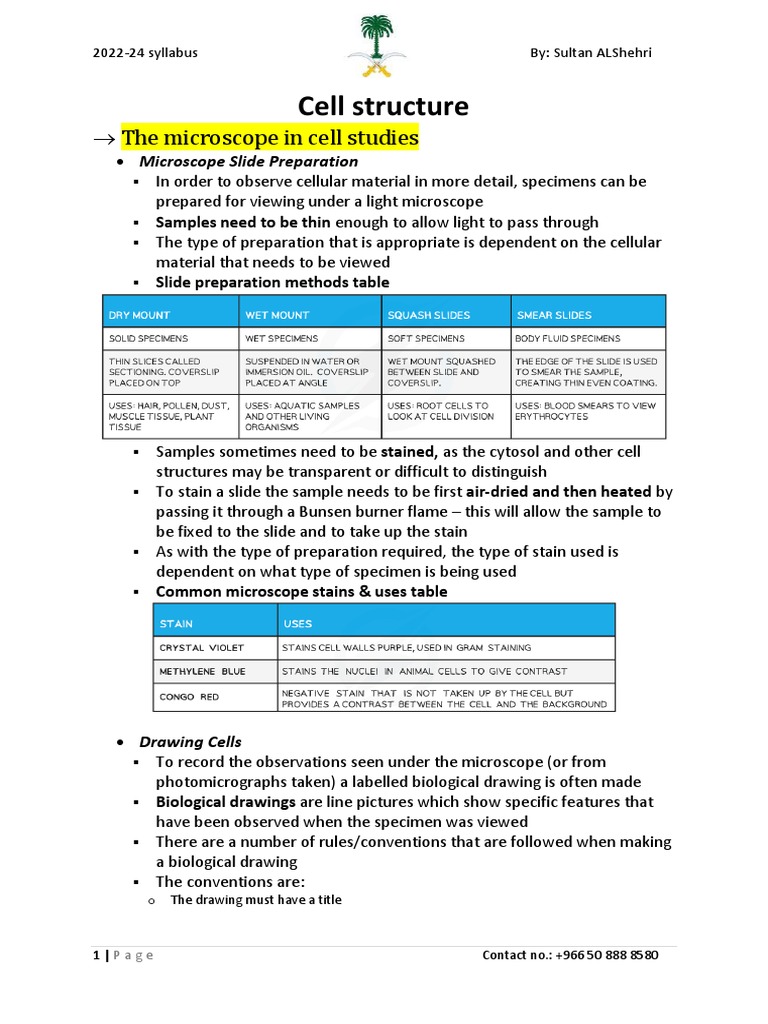 Cell Structure PDF | PDF | Microscope | Cell (Biology)