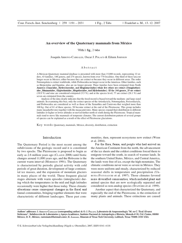Arroyo-Cabrales Et Al (2007) - Overview of The Q Mammals From MX | PDF