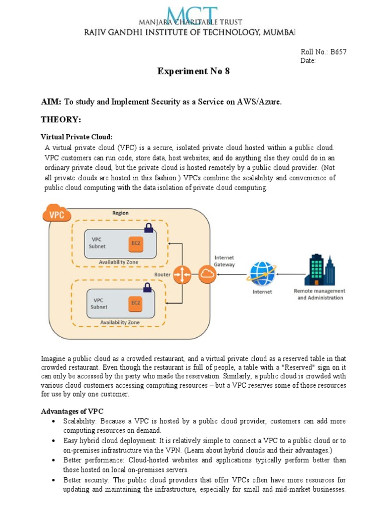 Experiment No 8: AIM: To Study and Implement Security As A Service On AWS/Azure. Theory | PDF