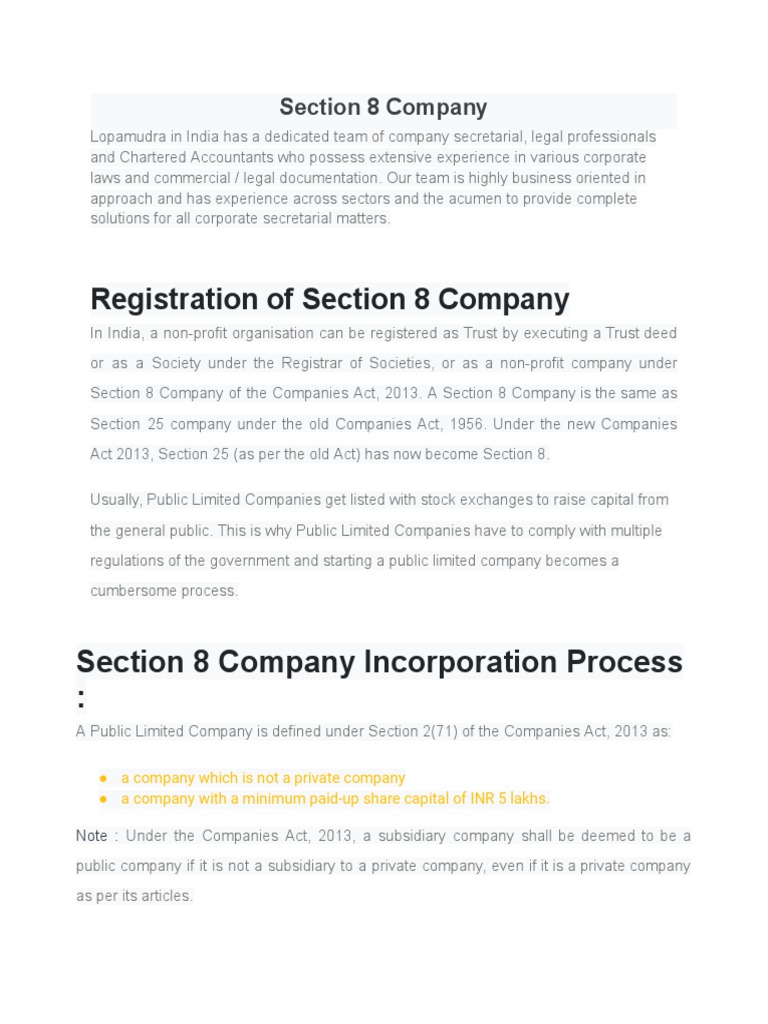 Registration Process for Section 8 Companies | PDF