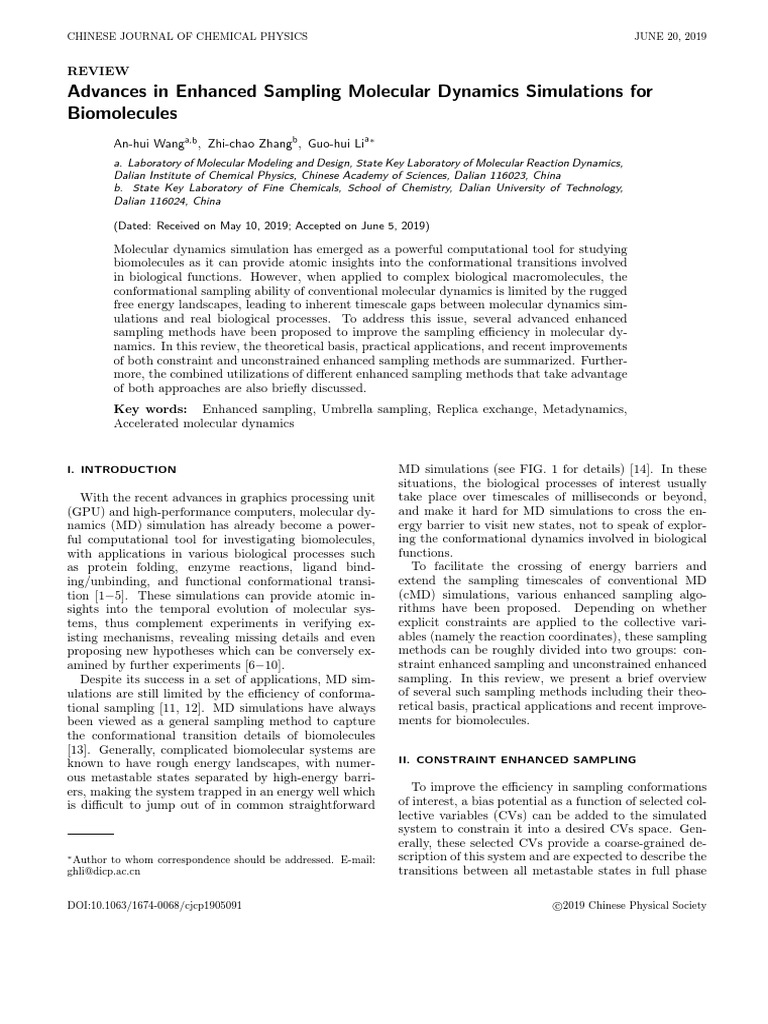 Advances in Enhanced Sampling Molecular Dynamics Simulations For ...