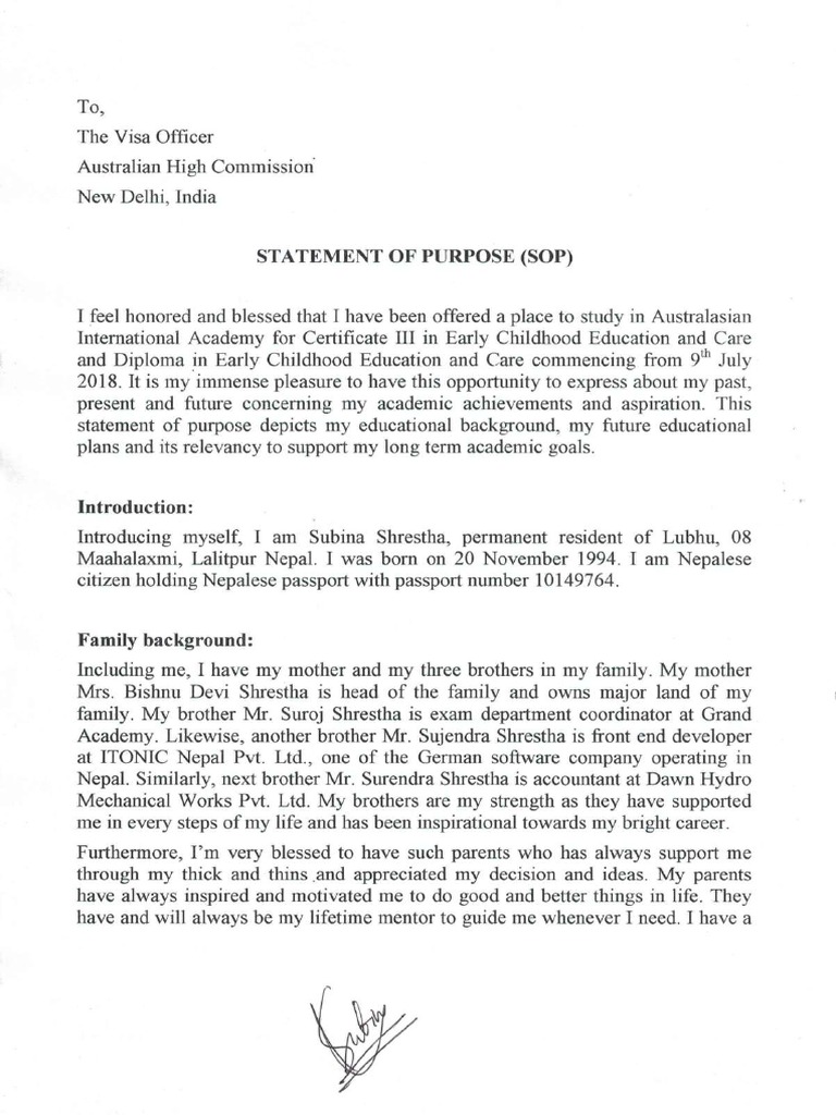 Statement of Purpose For Childcare Sample 1 | PDF