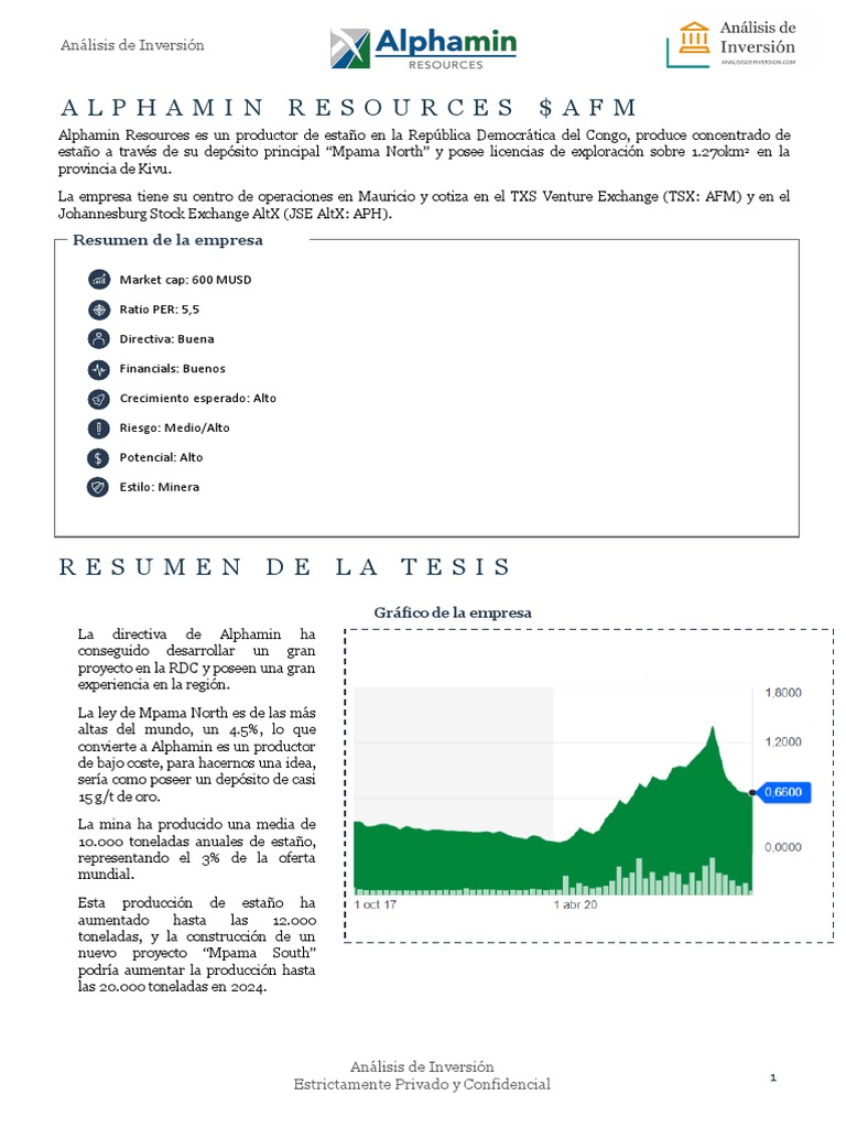 Alphamin Resources $afm: Resumen de La Empresa | PDF