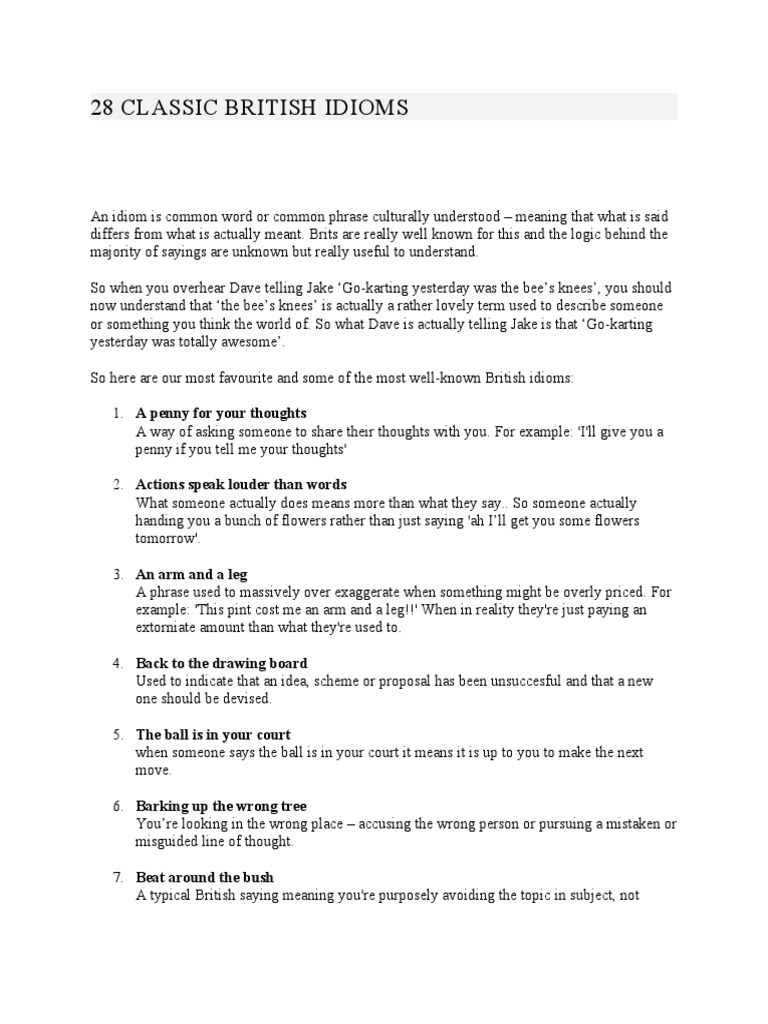 28 Classic British Idioms | PDF | Idiom | English Language