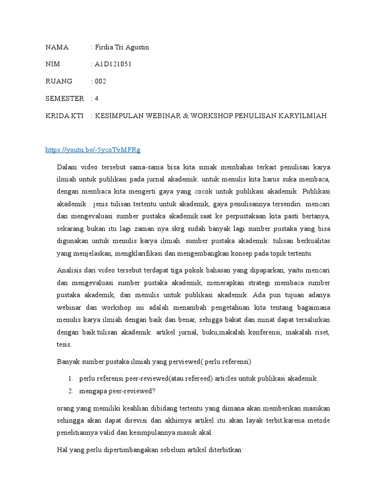 Firdia Tri Agustin - 002 - Kti Kesimpulan Webinar | PDF