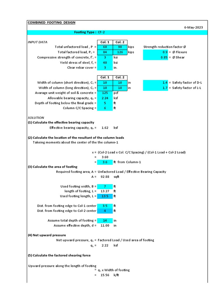 Combined Footing Design Calculations | PDF