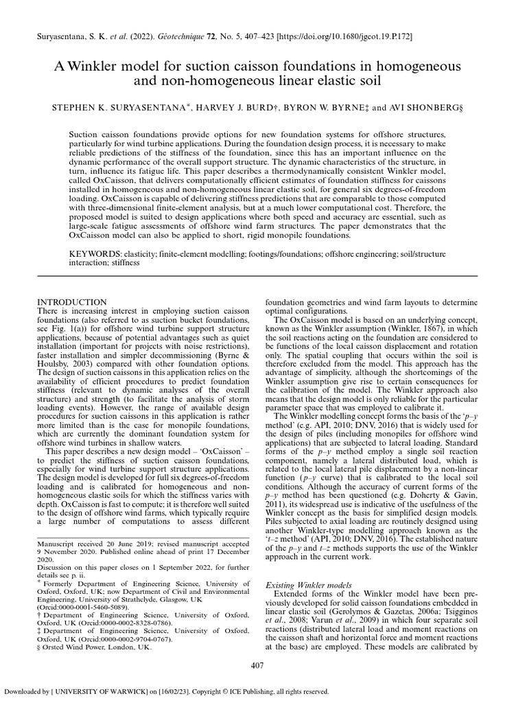 A Winkler Model For Suction Caisson Foundations in Homogeneous and Non ... A Winkler Model For Suction Caisson Foundations in Homogeneous and Non ...