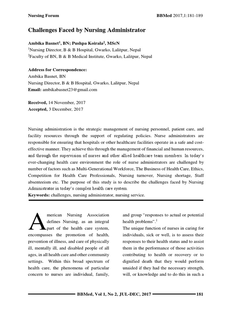 Challenges Faced by Nursing Administrator PDF | PDF