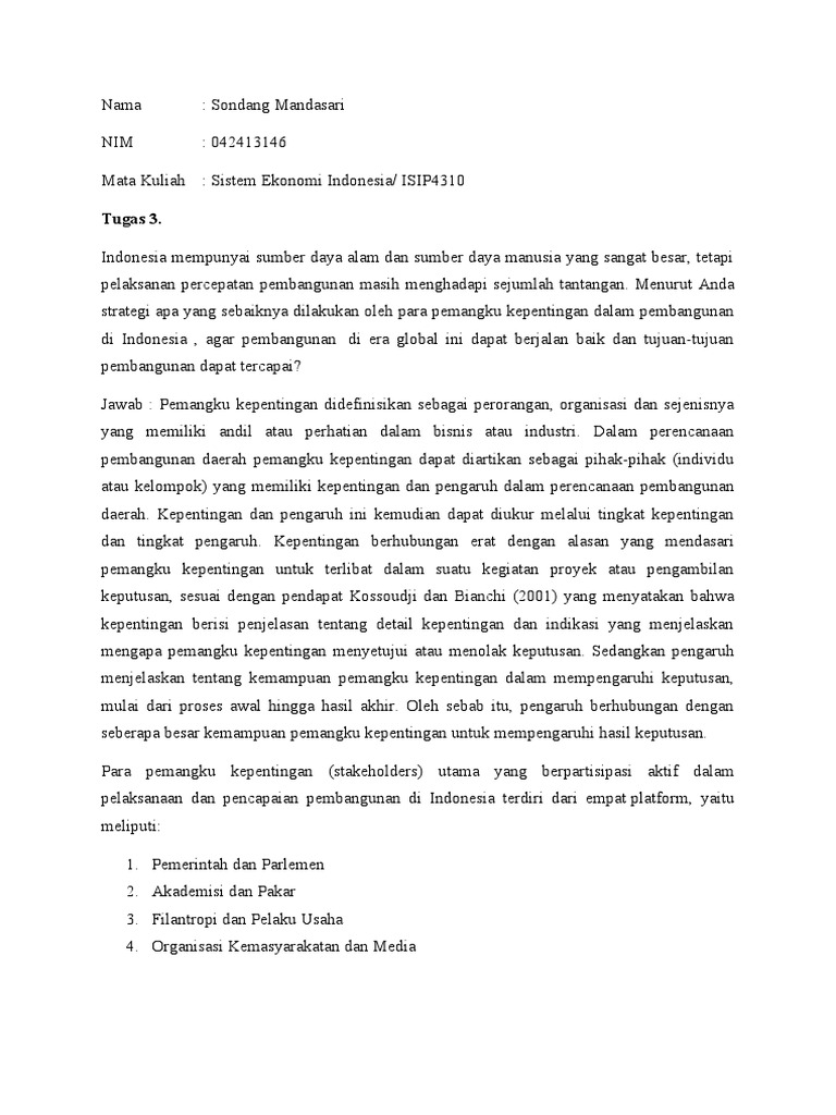 Tugas 3 Sistem Ekonomi Idn | PDF | Ilmu Sosial