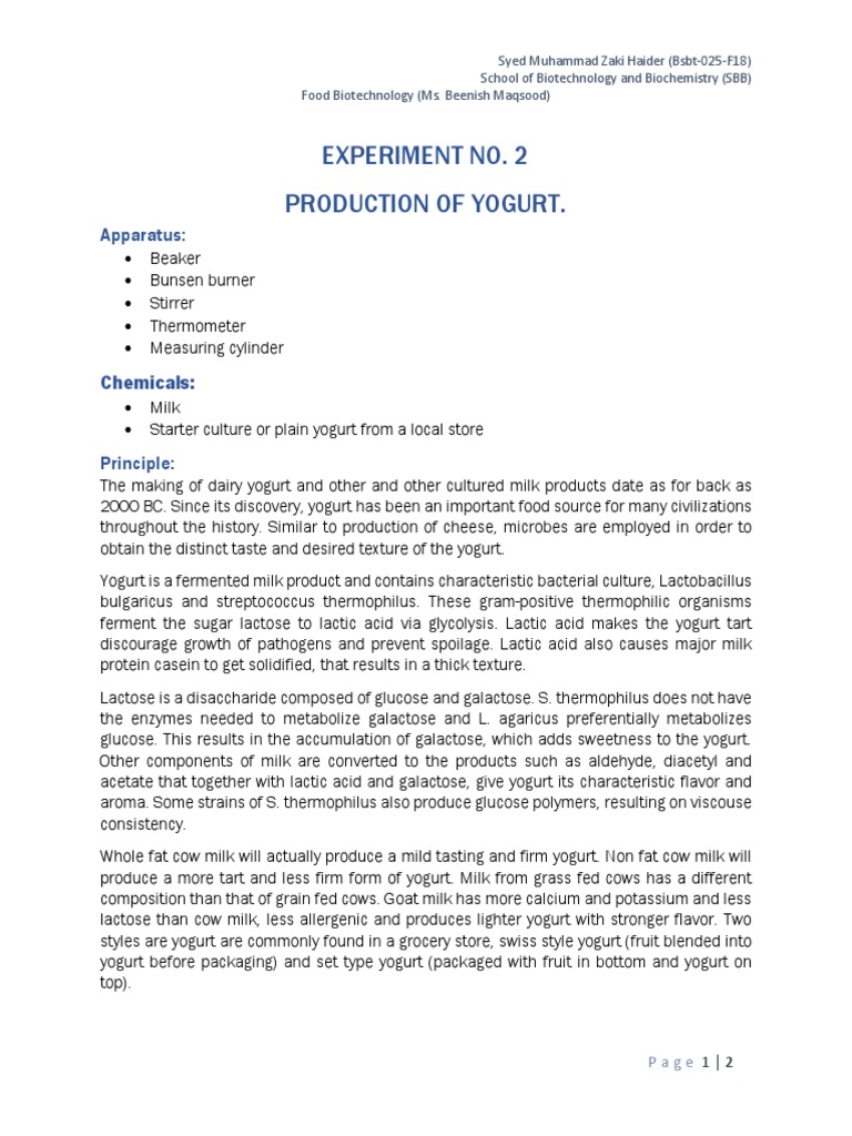 Yogurt Production Experiment Guide | PDF | Cooking, Food & Wine