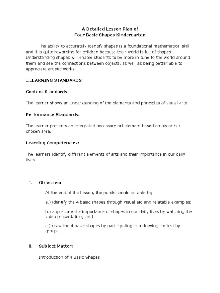 Detailed Lesson Plan Shapes Grade 1 Pdf
