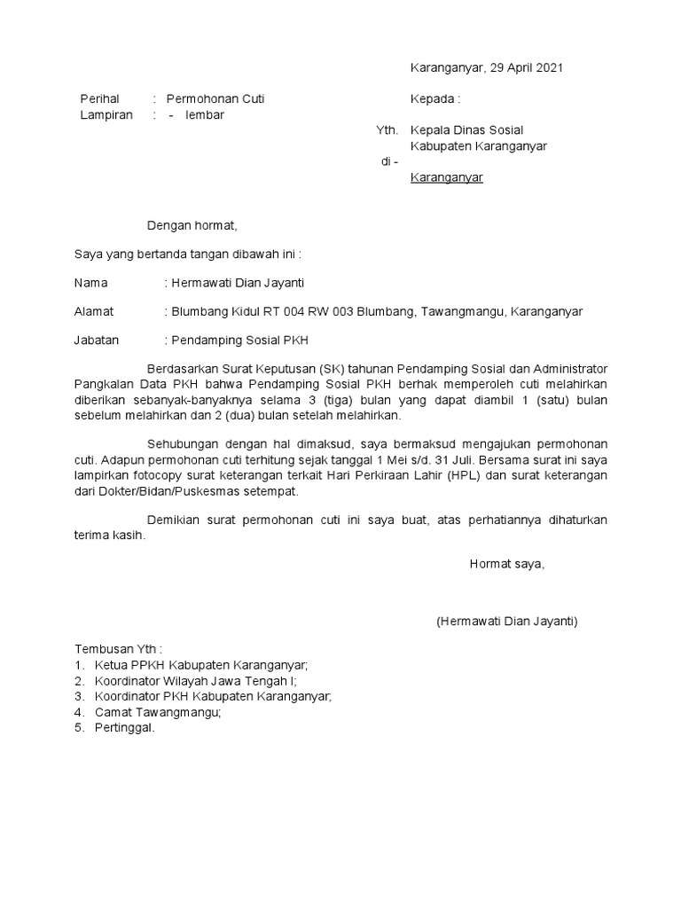 Surat Permohonan Cuti Melahirkan Pdf 