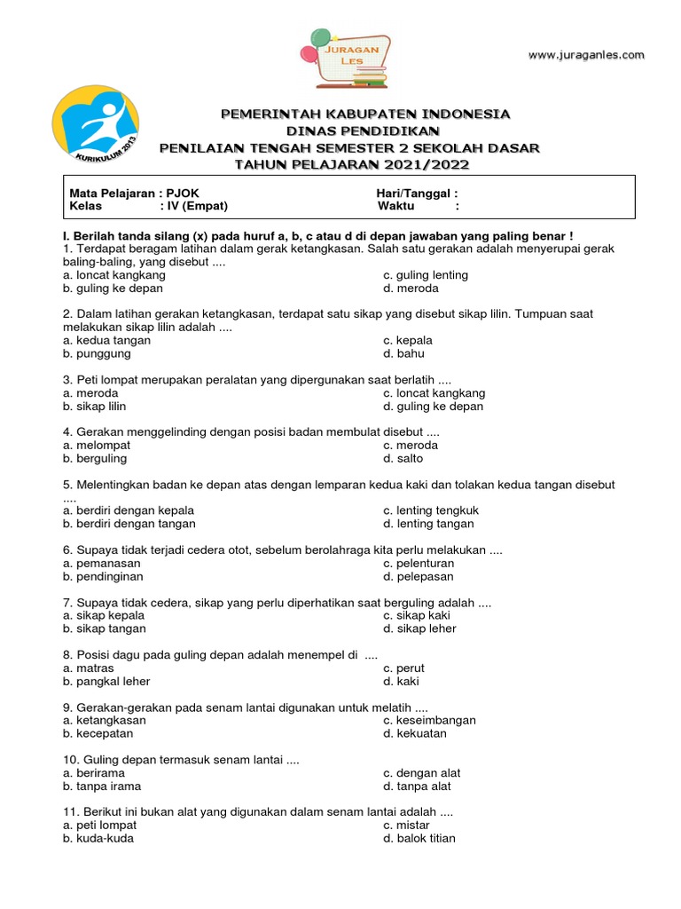 Soal PTS-PJOK-Kelas 4 Semester 2 Tahun Ajaran 2021-2022 PDF | PDF