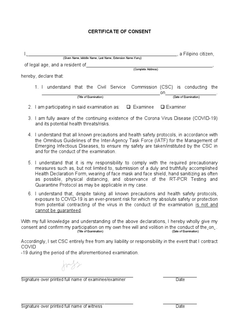Certificate of Consent - A | PDF