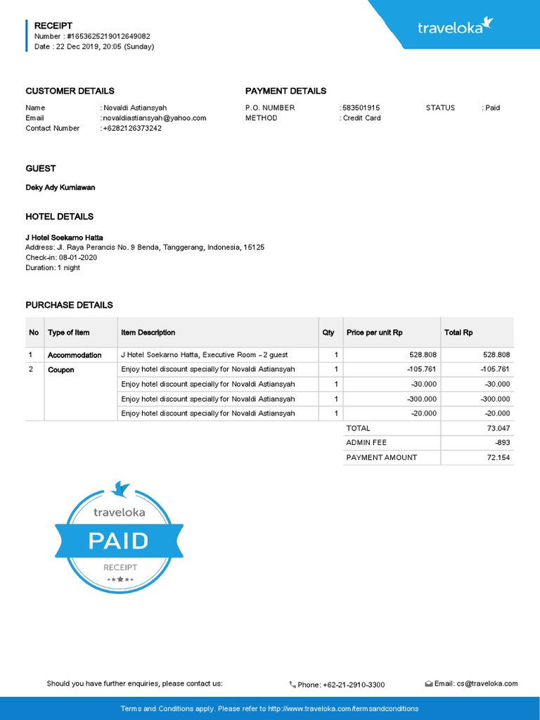 Hotel Booking Receipt | PDF
