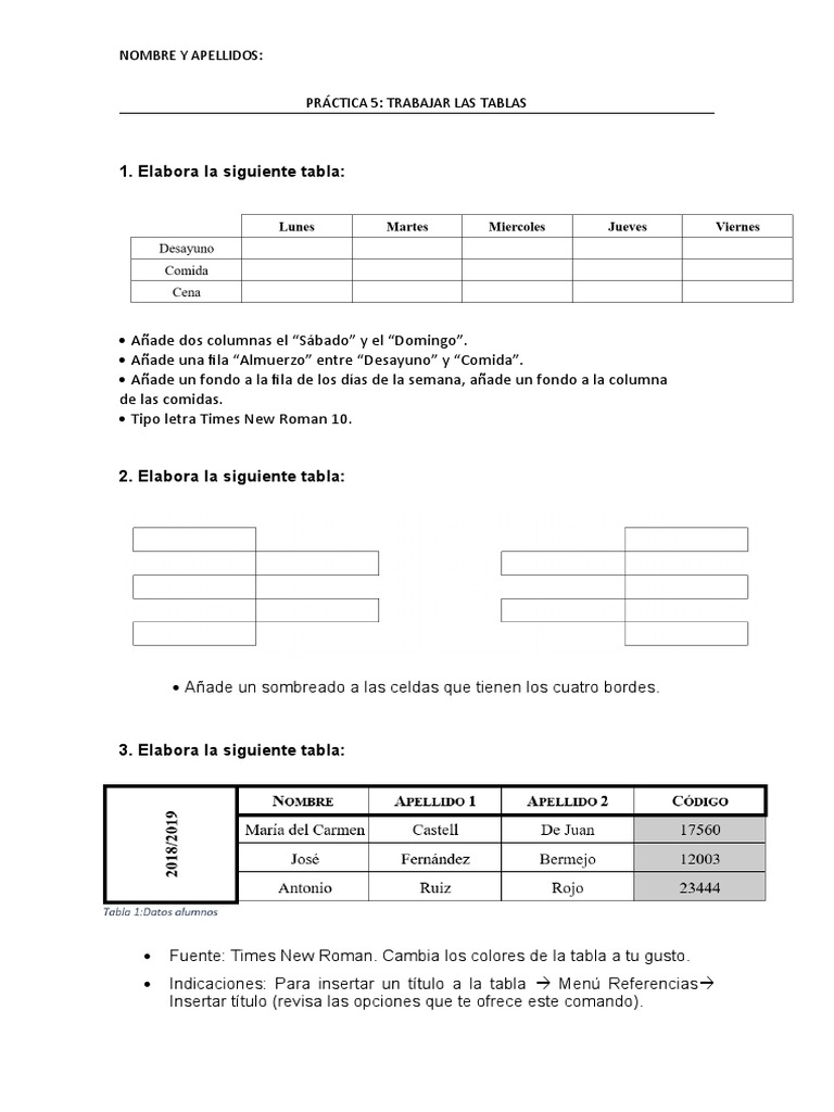 Actividad 5 - Tablas | PDF