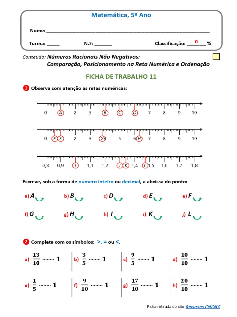 Frações na Reta Numérica - 5º Ano | PDF