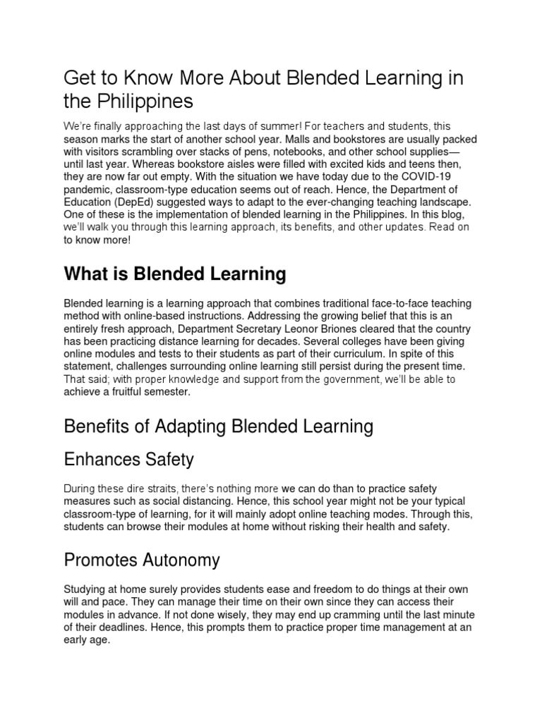 Get To Know More About Blended Learning in The Philippines PDF | PDF