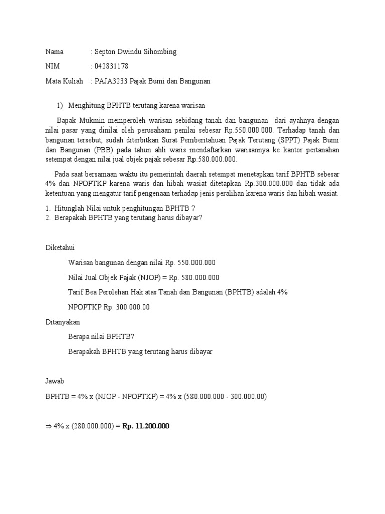 Menghitung BPHTB Warisan Tanah | PDF | Pengelolaan Keuangan & Uang | Griya & Taman