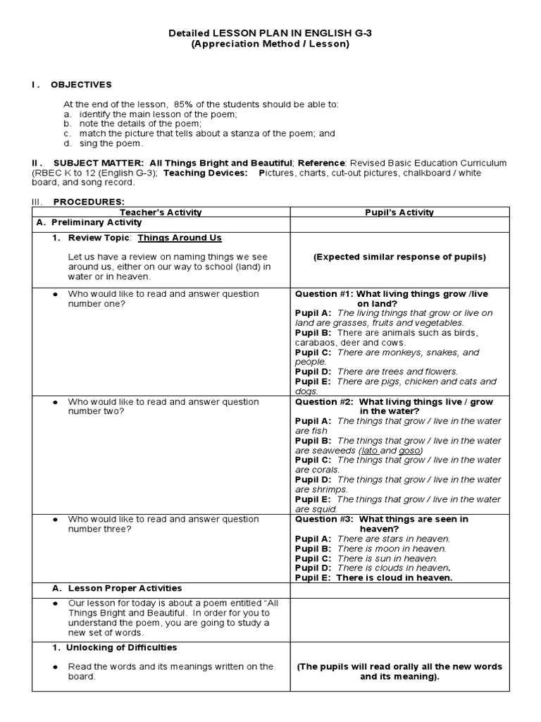 Detailed Lesson Plan in English G-3-Appreciation Lesson.pdf | PDF