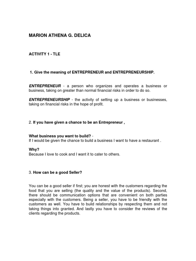 Marion Athena G. Delica Activity 1 - Tle PDF | PDF | Business
