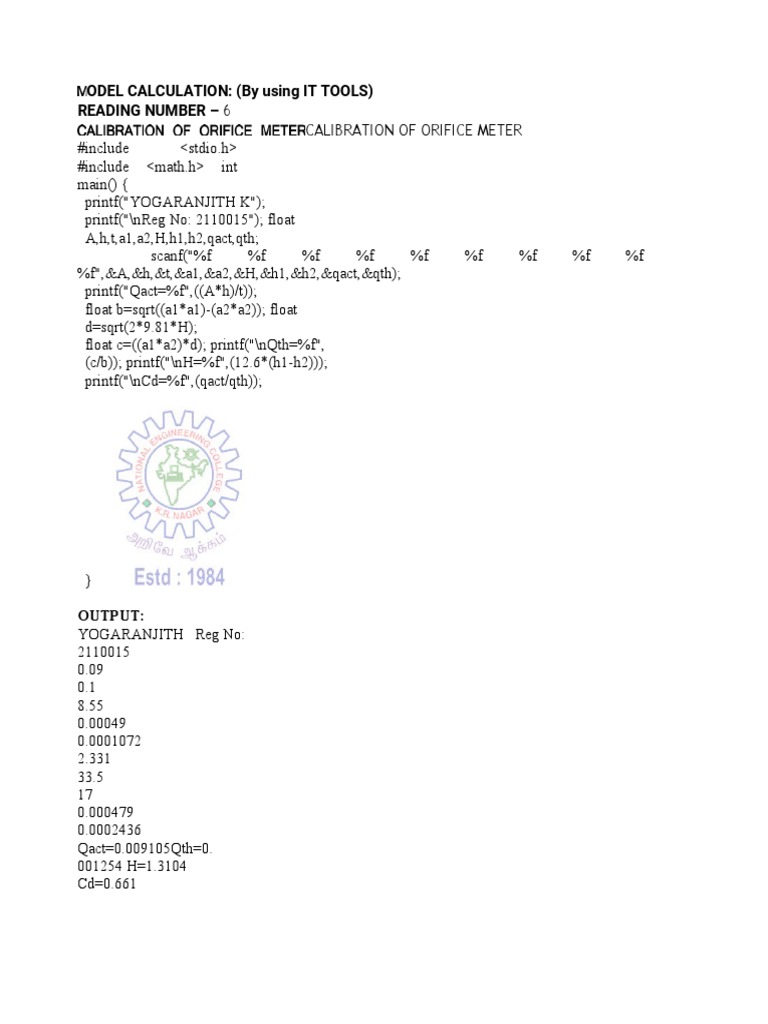 Orifice Meter Calibration Results | PDF