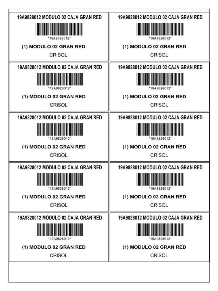 Plantilla de Etiquetas. Mueble Modulo 2 Grand Red PDF | PDF