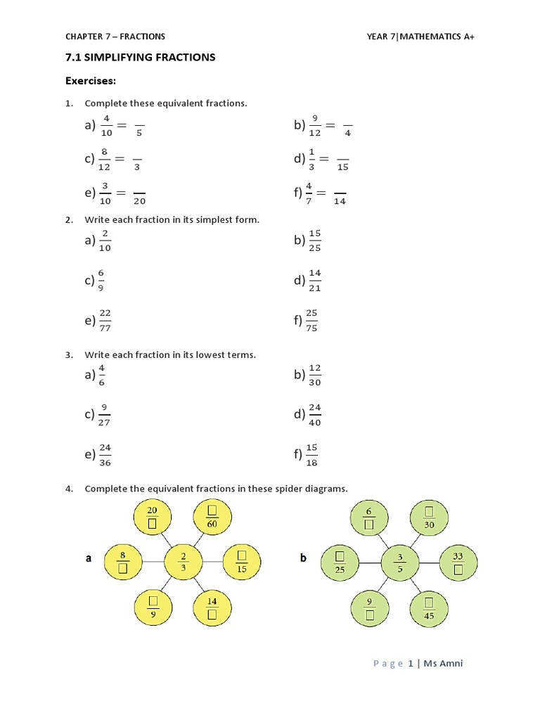 Year 7 Mathematics: Fractions Guide | PDF