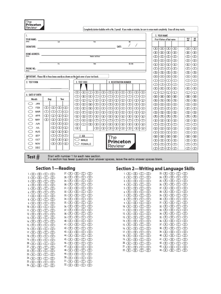 SAT Prep 2023 Bubble Sheet | PDF | Standardized Tests | Student ...