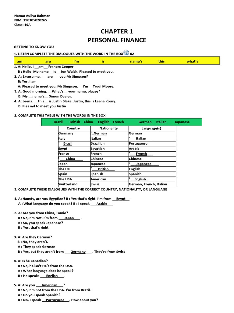 CHAPTER 1 PERSONAL FINANCE Rev | PDF