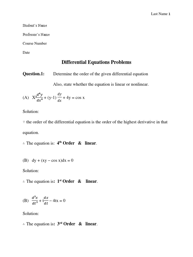 Differential Equations Problems | PDF