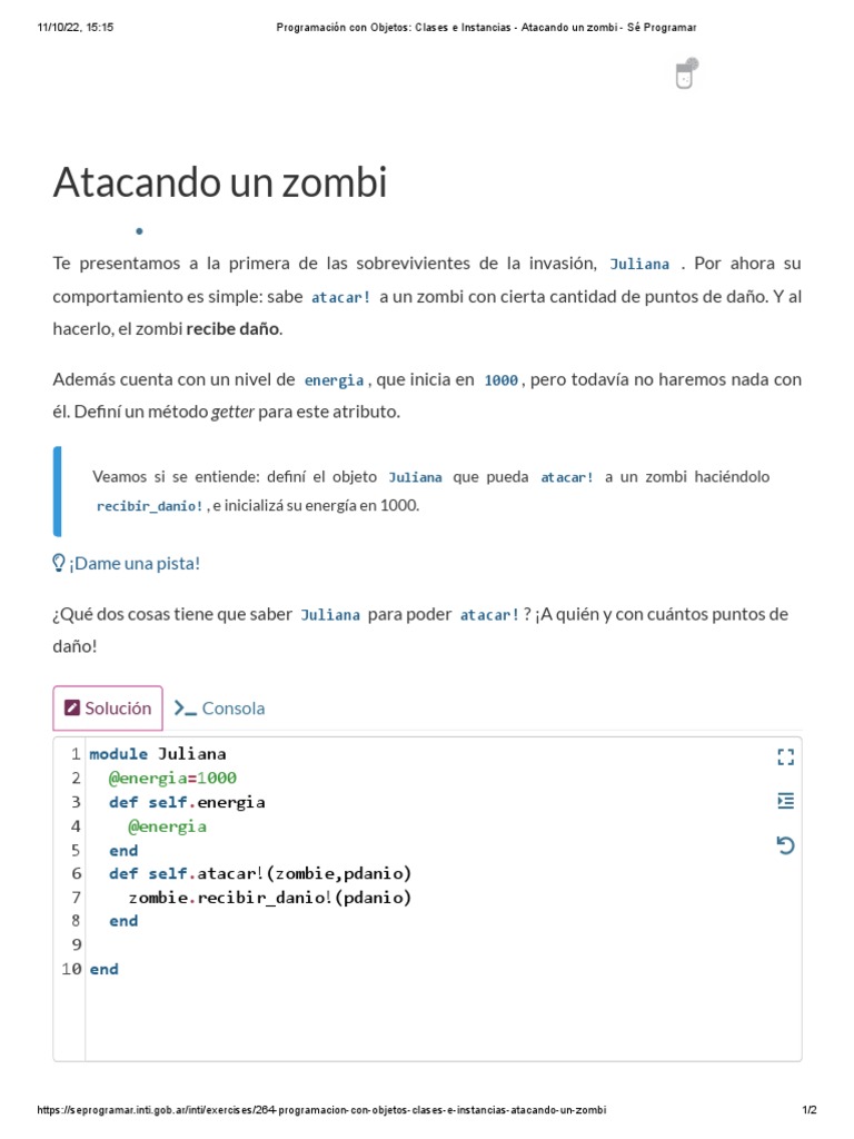 03-Programación Con Objetos - Clases e Instancias - Atacando Un Zombi - Sé Programar PDF | PDF