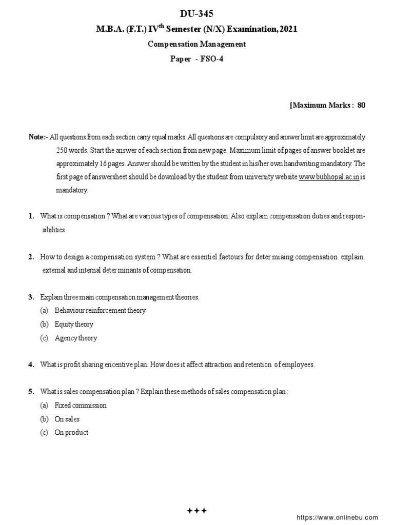 Compensation Management Exam Paper FSO-4 | PDF | Career & Growth | Business